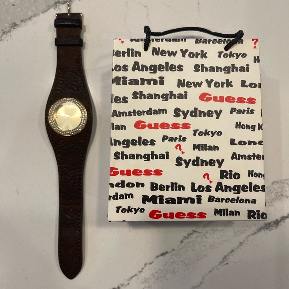 Guess | Accessories | Guess Leather Watch Dark Brown | Poshmark